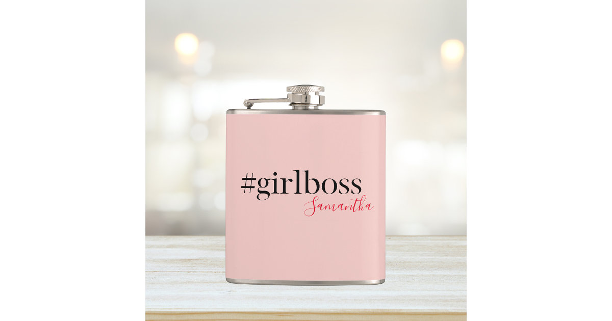 Modern Pink Girl Boss & Name | best Girly Gift Flask | Zazzle