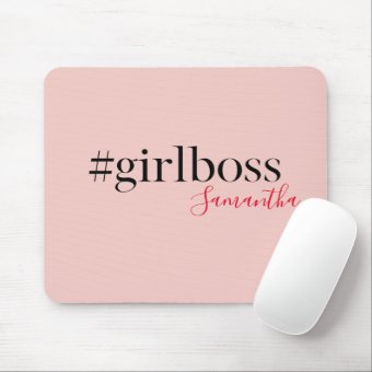 Modern Pink Girl Boss & Name | best Girly Gift Mouse Pad | Zazzle
