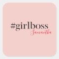 Modern Pink Girl Boss & Name | best Girly Gift Square Sticker | Zazzle
