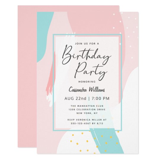 Modern Pink Girly Abstract Birthday Party for Her Invitation | Zazzle.com