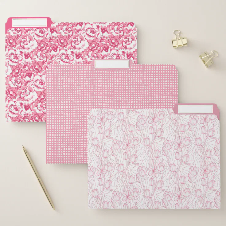 Modern Pink Girly Chic Floral Plaid Pattern File Folder | Zazzle