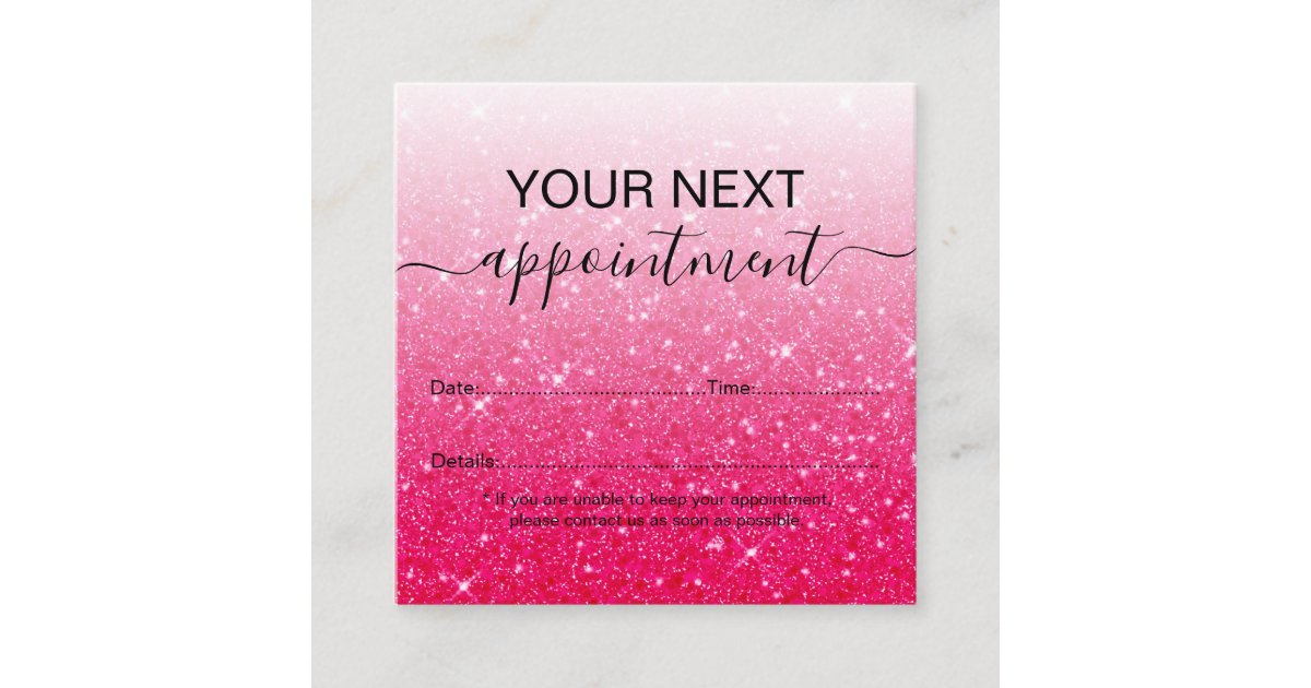 Modern Pink Glitter Appointment Card | Zazzle