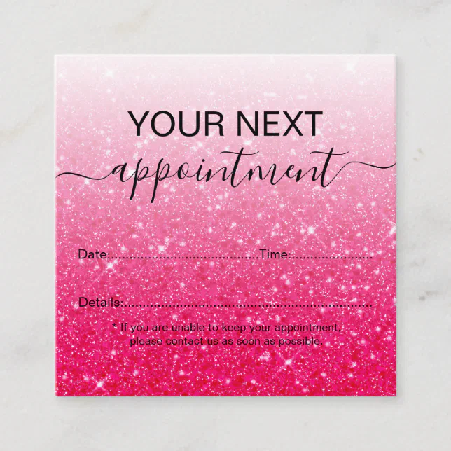 Modern Pink Glitter Appointment Card | Zazzle