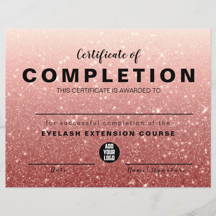 Modern Pink Glitter Certificate of Completion | Zazzle