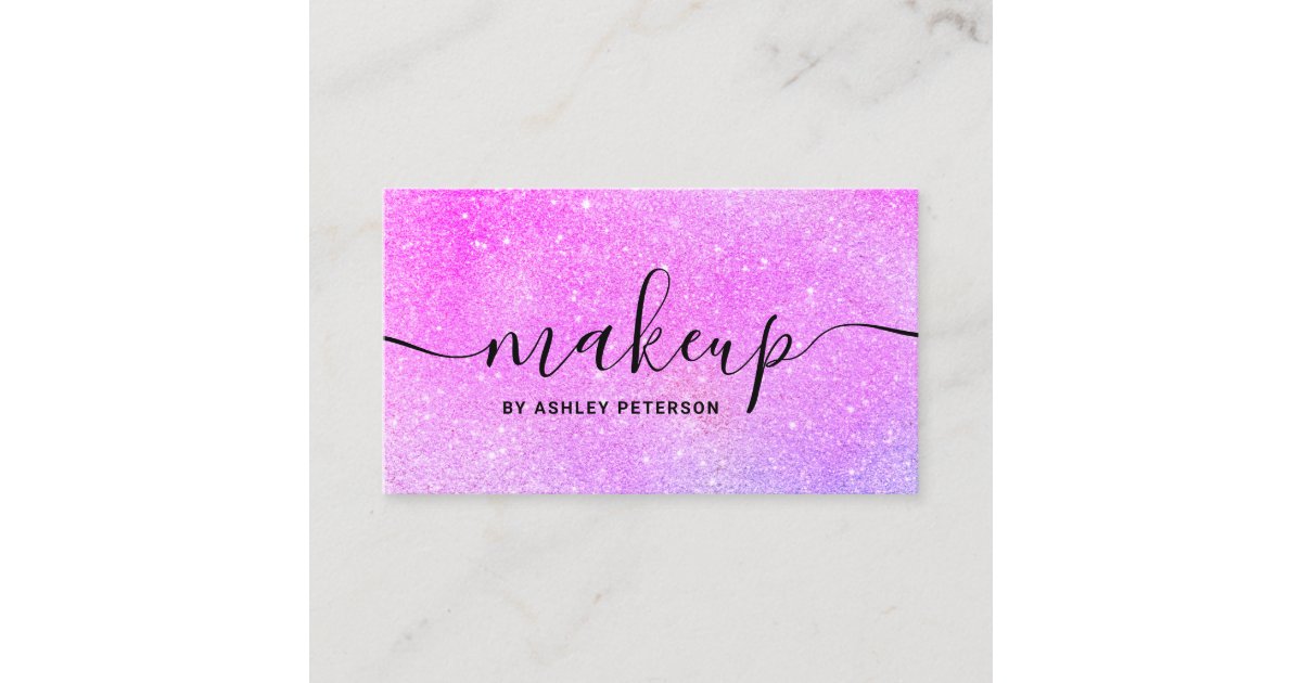 Modern pink glitter chic girly pink makeup business card | Zazzle