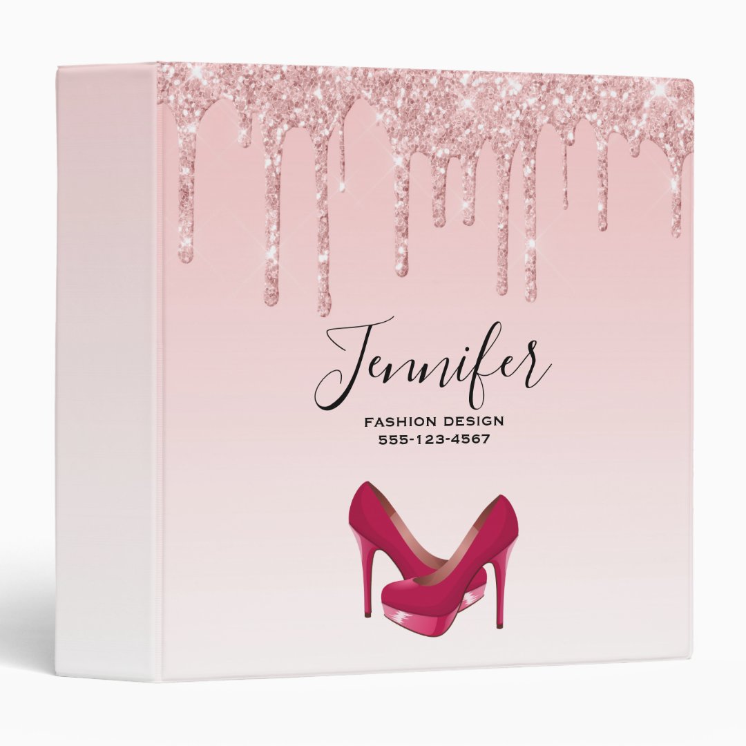 Modern Pink Glitter Drips & High Heels 3 Ring Binder | Zazzle
