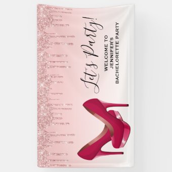 Modern Pink Glitter Drips & High Heels Banner | Zazzle