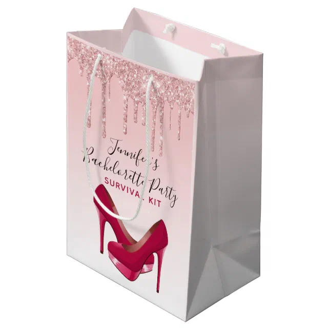 Modern Pink Glitter Drips & High Heels Medium Gift Bag | Zazzle