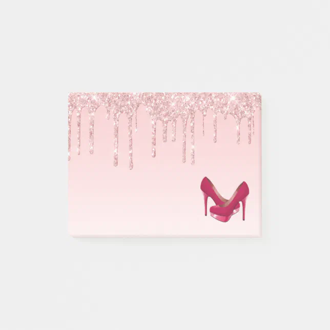 Modern Pink Glitter Drips & High Heels Post-it Notes | Zazzle