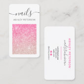 Modern pink glitter ombre nails technician script business card | Zazzle
