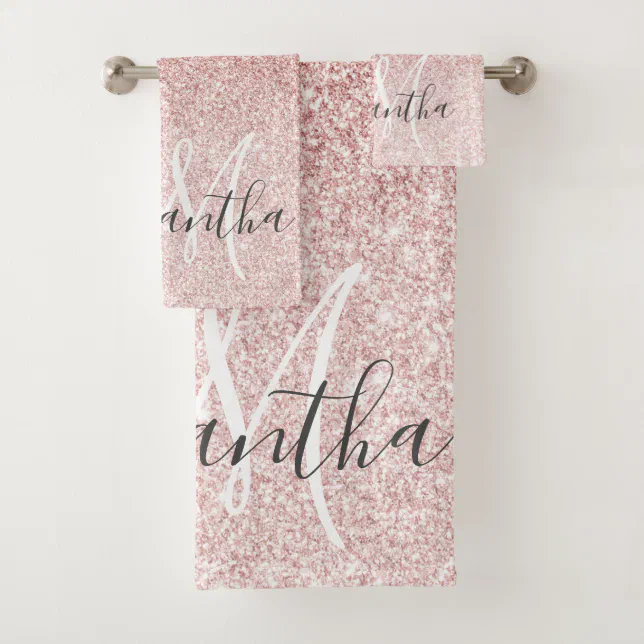 Modern Pink Glitter Sparkles Personalized Name Bath Towel Set | Zazzle