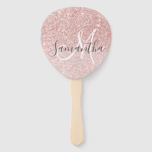Modern Pink Glitter Sparkles Personalized Name Hand Fan | Zazzle
