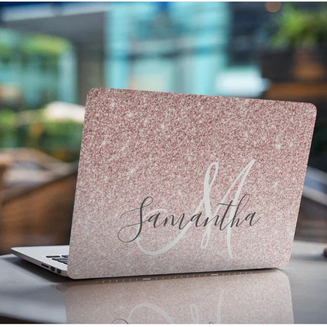 Modern Pink Glitter Sparkles Personalized Name HP Laptop Skin | Zazzle