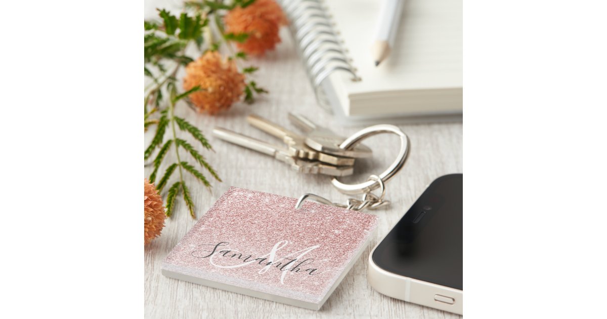 Modern Pink Glitter Sparkles Personalized Name Keychain | Zazzle
