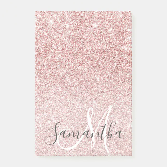 Modern Pink Glitter Sparkles Personalized Name Post-it Notes | Zazzle