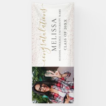 Modern Pink Glitter Sparkles Photo Graduation Banner | Zazzle