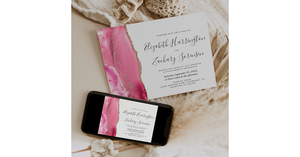 Modern Pink Gold Agate Wedding Invitation | Zazzle