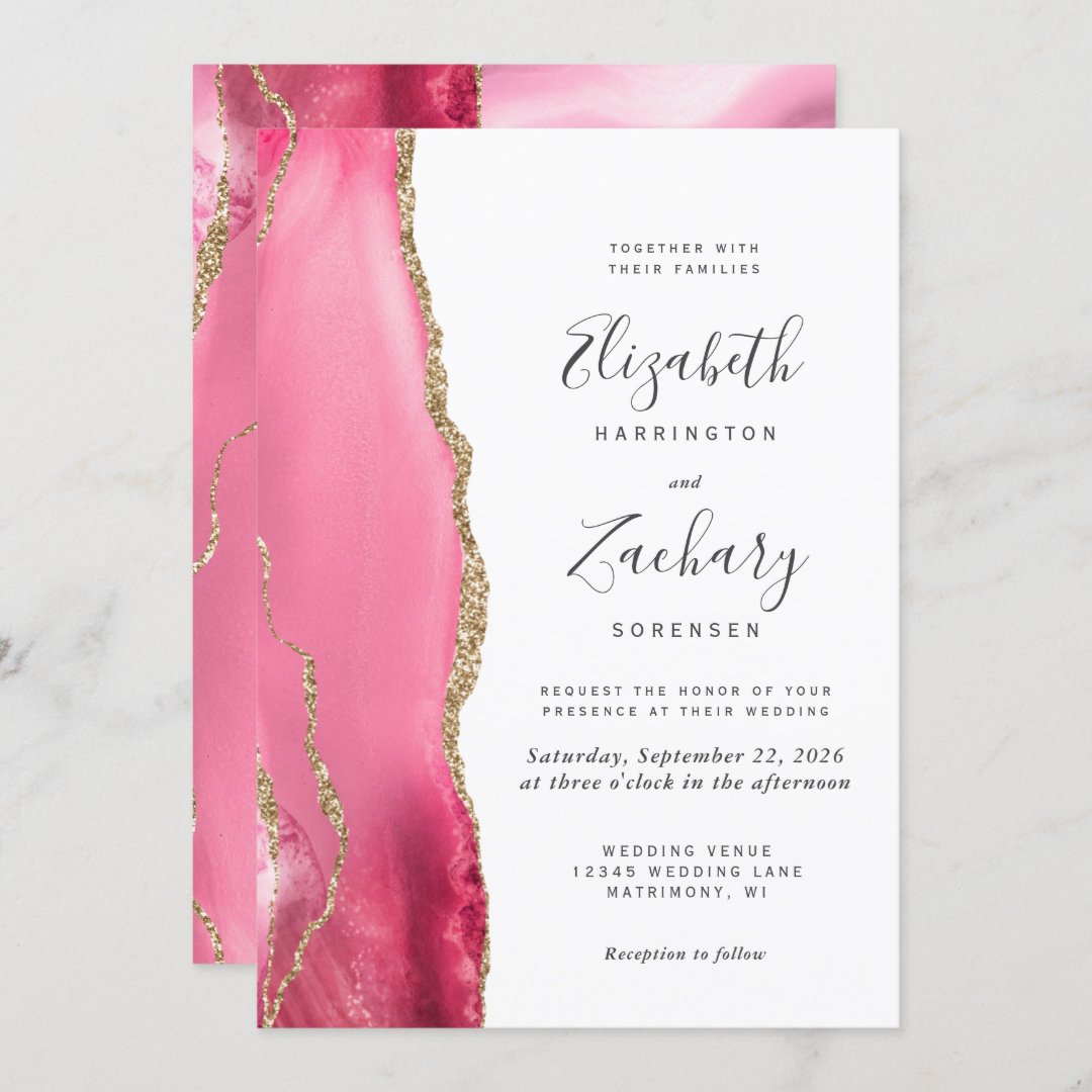 Modern Pink Gold Agate Wedding Invitation | Zazzle