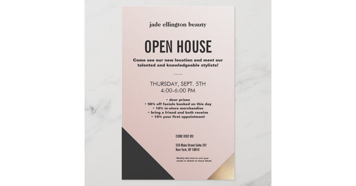 Modern Pink Gold and Black Colorblock Beauty Salon Flyer | Zazzle