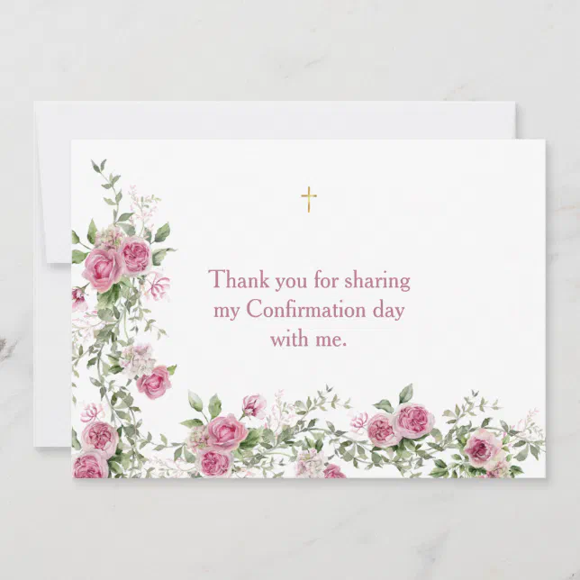 Modern Pink Gold Cross Confirmation Thank You Card | Zazzle