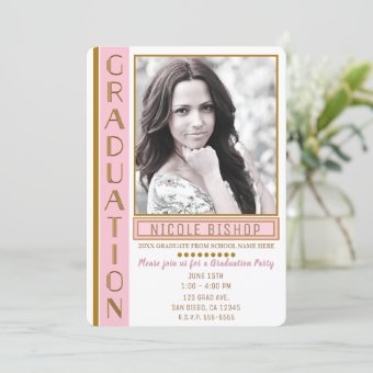 Modern Pink Gold Graduation Party Graduate Photo Invitation | Zazzle