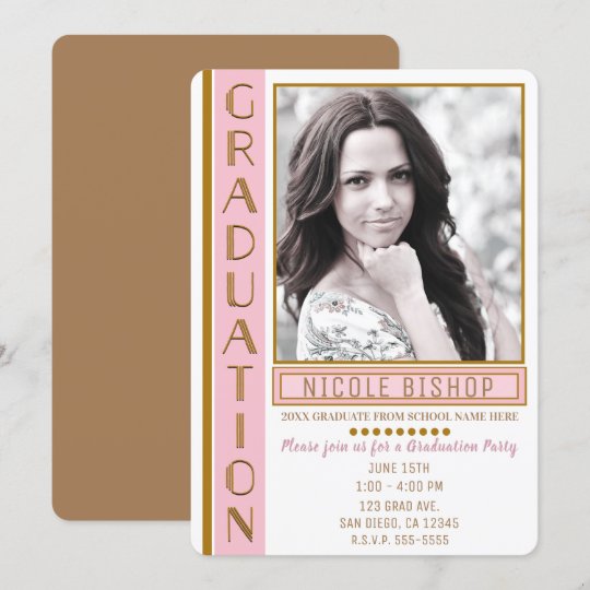 Modern Pink Gold Graduation Party Graduate Photo Invitation | Zazzle.com