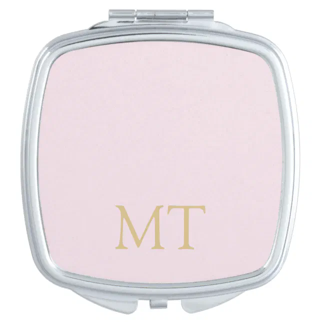Modern Pink Gold Minimalist Initial Monogram Compact Mirror | Zazzle