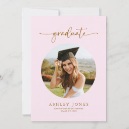 Modern Pink & Gold Photo Girl Graduation Invitation | Zazzle