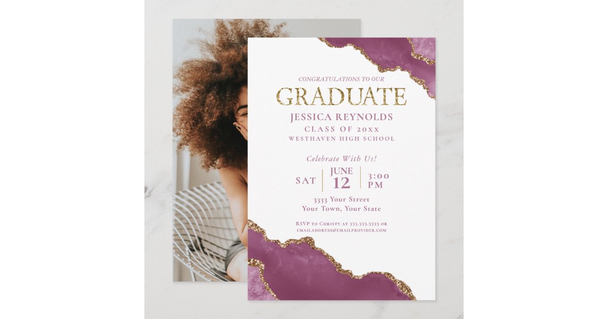 Modern Pink Gold Photo Graduation Party Invitation | Zazzle