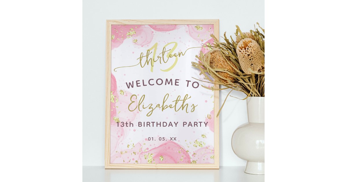 Modern Pink Gold Teen Girl Birthday Welcome Sign | Zazzle