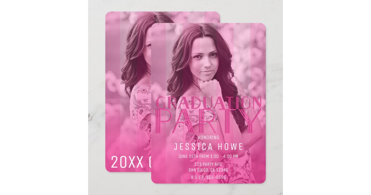 Modern Pink Graduation Party Graduate Photo Invitation | Zazzle
