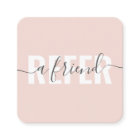 Modern pink gray refer a friend script signature referral card | Zazzle