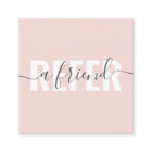 Modern pink gray refer a friend script signature referral card | Zazzle