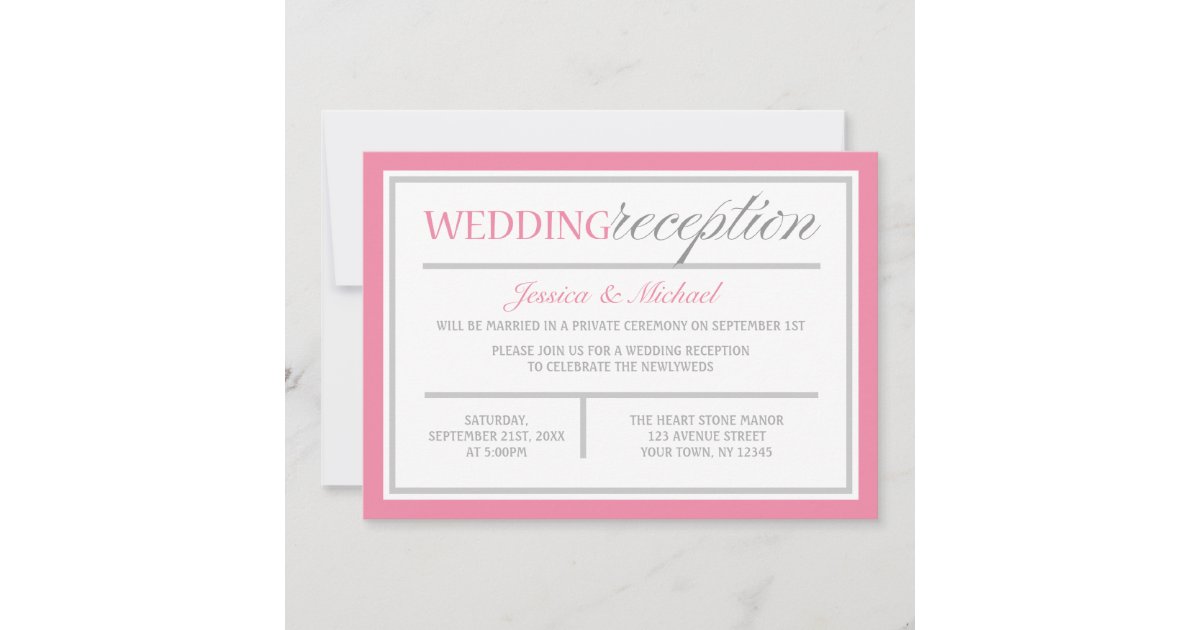 Modern Pink & Gray Wedding Reception Invitation | Zazzle
