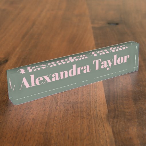 Modern Pink Green Aesthetic Personalized Elegant Desk Name Plate | Zazzle