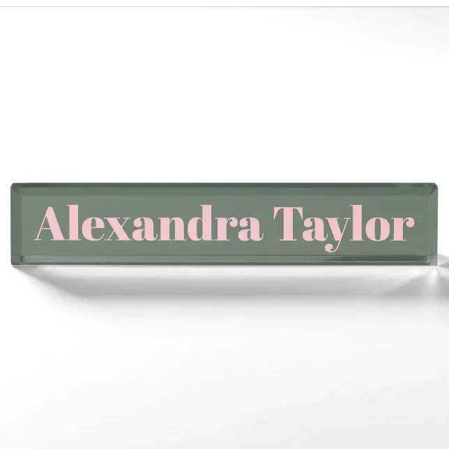 Modern Pink Green Aesthetic Personalized Elegant Desk Name Plate | Zazzle