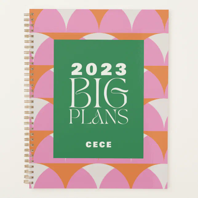 Modern pink green geometric big plans planner | Zazzle