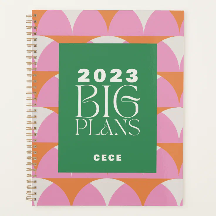Modern pink green geometric big plans planner | Zazzle