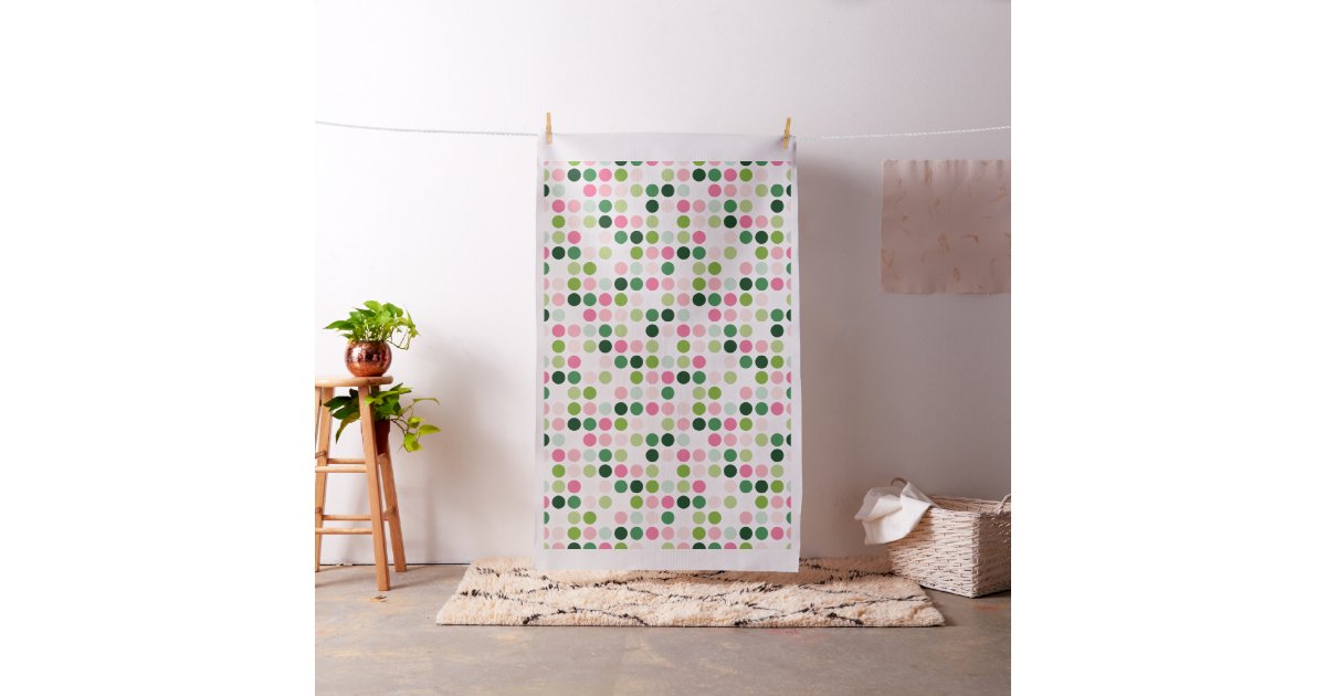 Modern pink green polka dots pattern monogram fabric | Zazzle