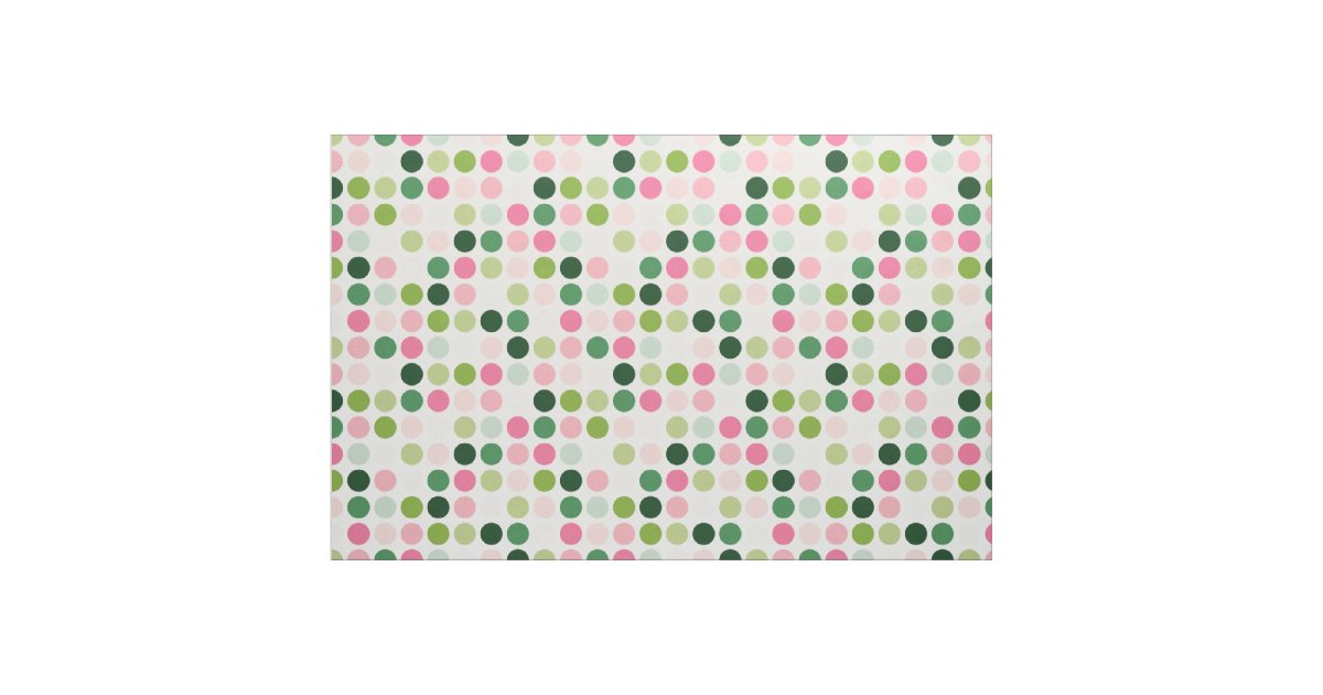Modern pink green polka dots pattern monogram fabric | Zazzle