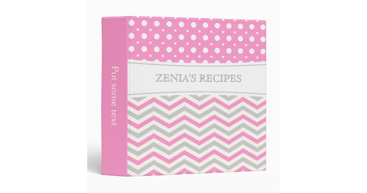 Modern pink, grey, white chevron & polka dot binder | Zazzle