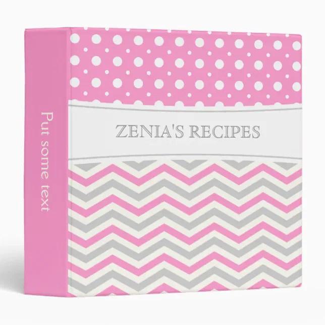 Modern pink, grey, white chevron & polka dot binder | Zazzle