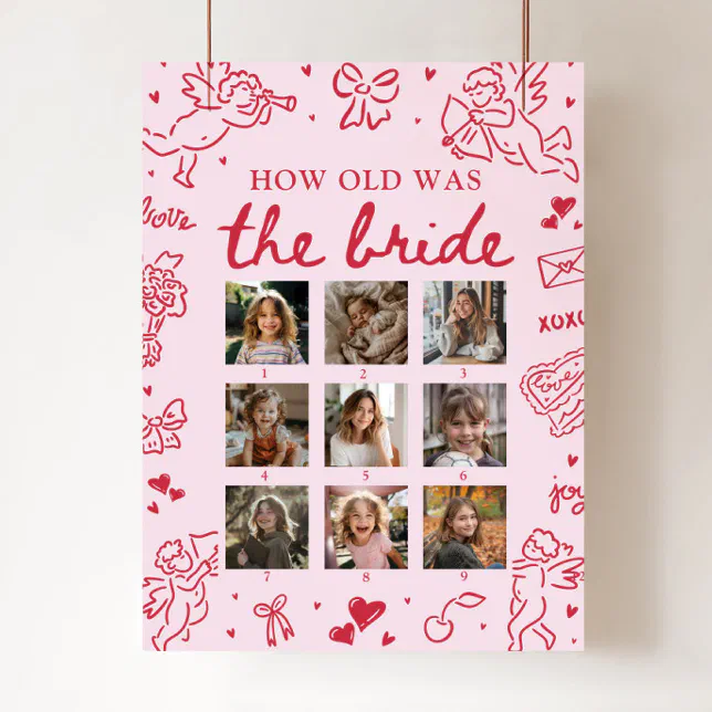 Modern Pink Hand Drawn How Old Was The Bride Sign | Zazzle