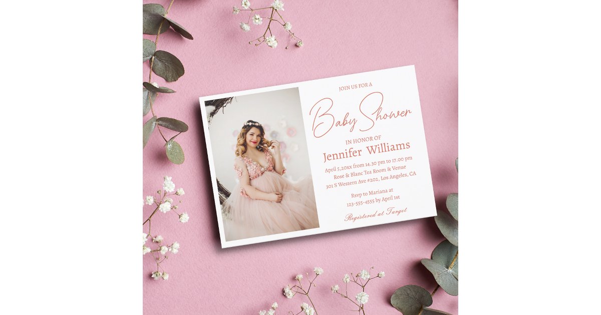 modern pink handwriting photo baby shower invitation | Zazzle