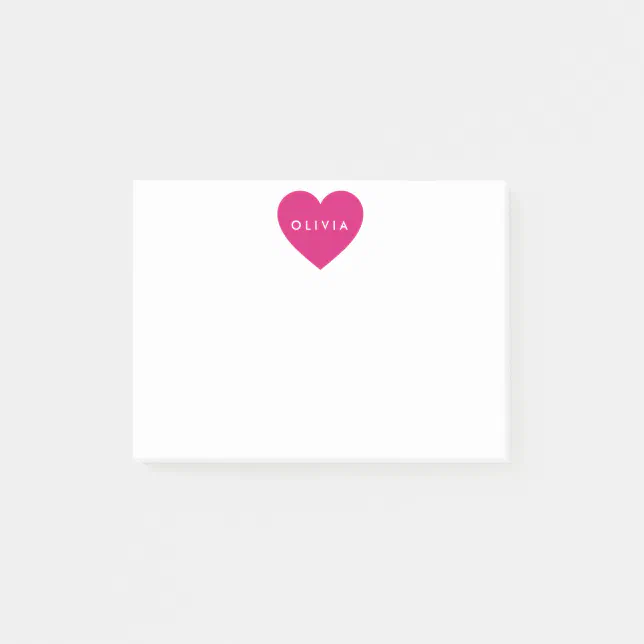 Modern Pink Heart Personalized Post-it Notes | Zazzle