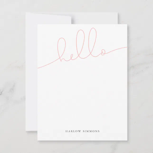 Modern Pink HELLO Script Note Card | Zazzle