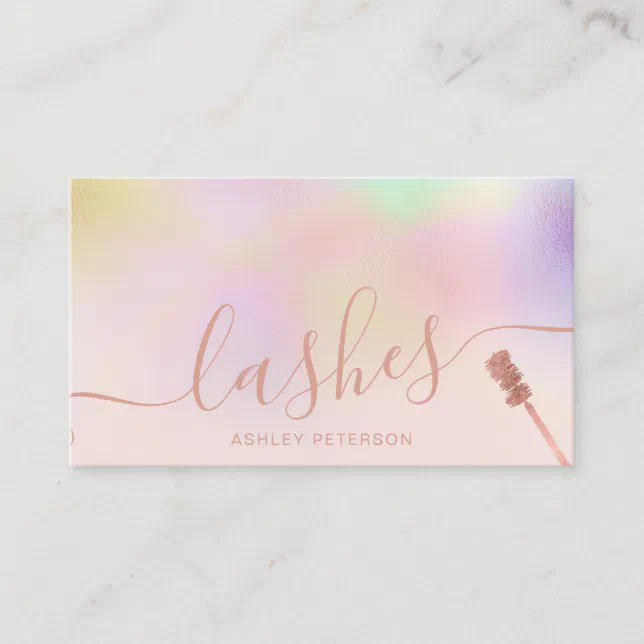Modern pink holographic lashes brush pink business card | Zazzle