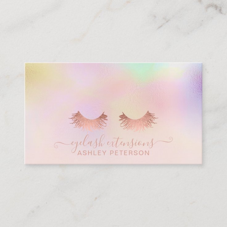 Modern pink holographic ombre blush pink eyelash business card | Zazzle