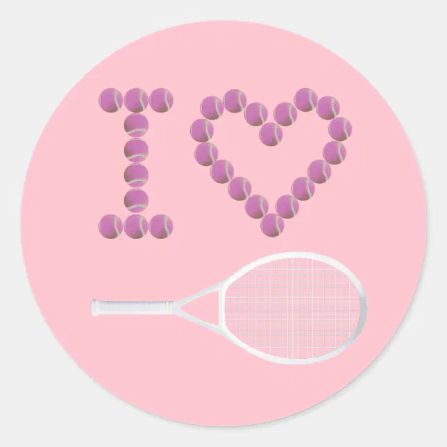 Modern Pink I Love Tennis Classic Round Sticker | Zazzle