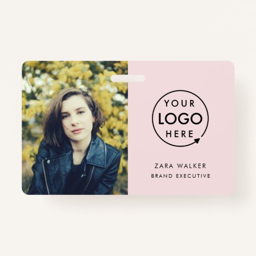 Modern Pink ID Card | Logo Photo Business Staff Badge | Zazzle